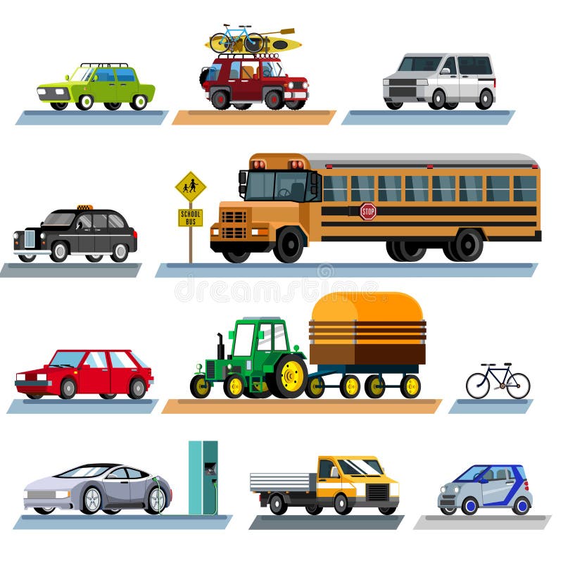 Set of Different Colored Vehicles Stock Vector - Illustration of ...