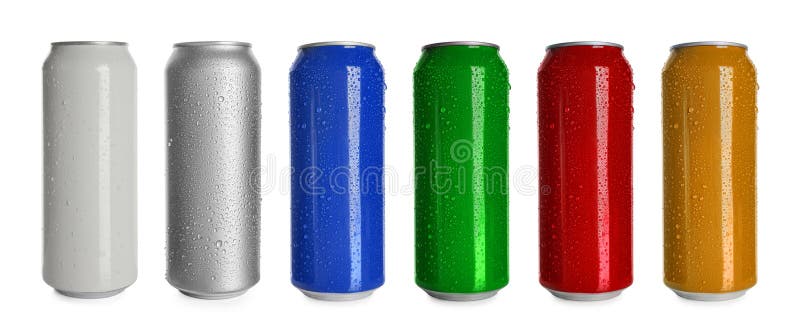Set with Different Colorful Aluminium Cans of Beverage on White ...