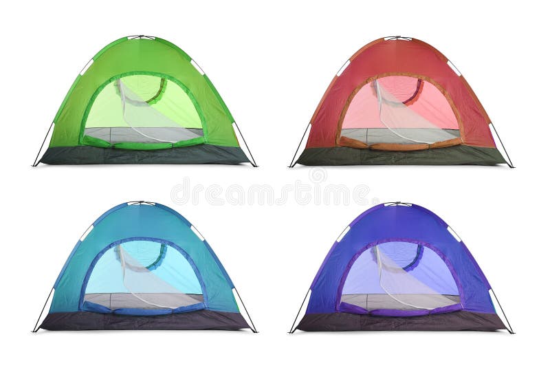 Set with Different Colorful Camping Tents on White Background Stock ...