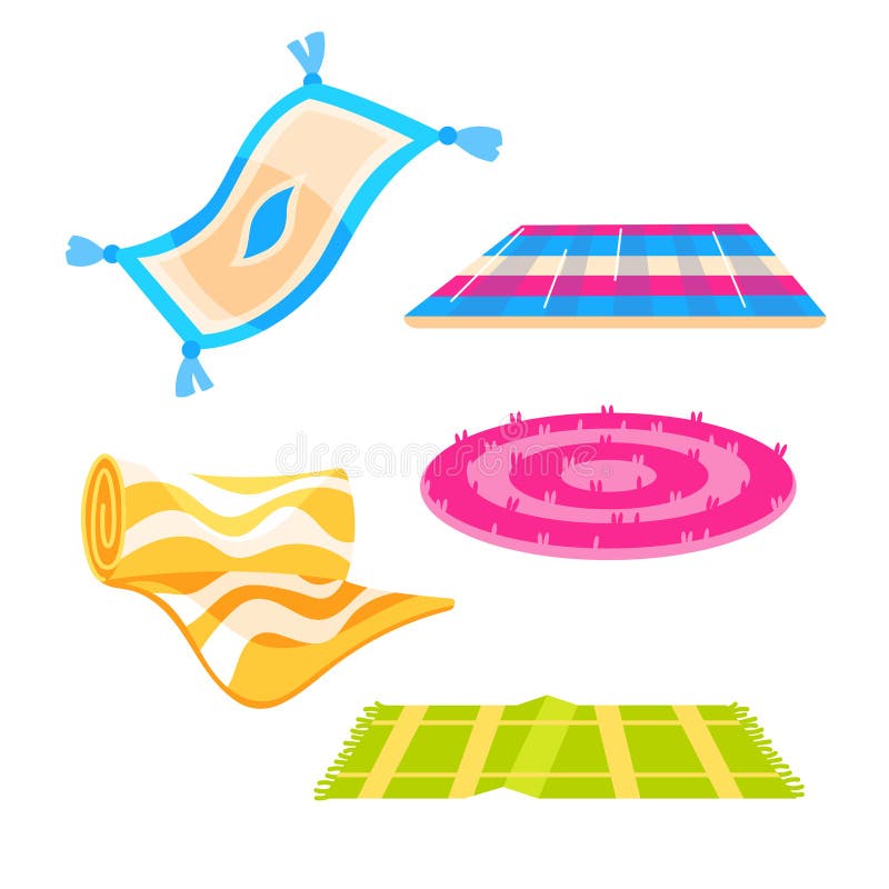 Set of Different Colorful Carpets and Rugs Lying on the Floor, Interior ...