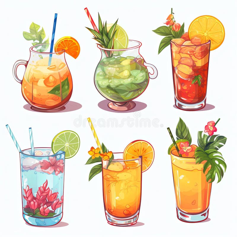 Set of Different Colorful Cocktails. Cocktails Collection on White ...