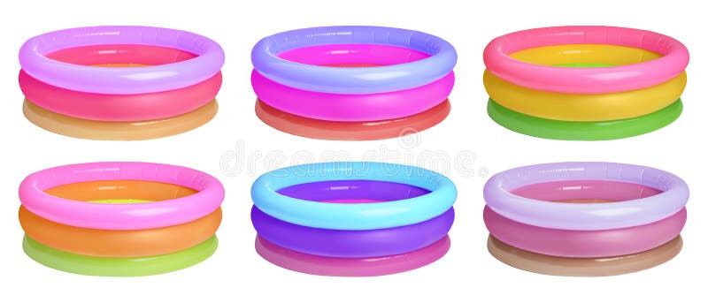 Set with Different Colorful Inflatable Rubber Pools on White Background ...