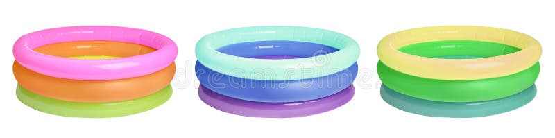 Set with Different Colorful Inflatable Rubber Pools on White Background ...