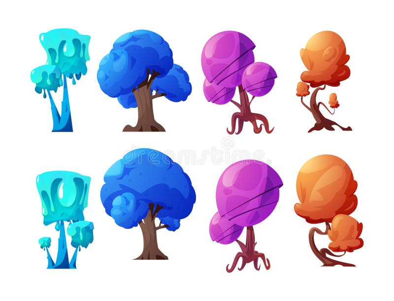 Set of Different Colorful Magic Trees Flat Style, Vector Illustration ...