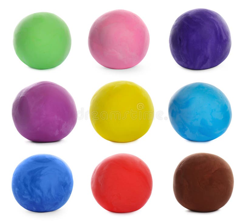Set with Different Colorful Play Dough on White Background Stock Photo ...