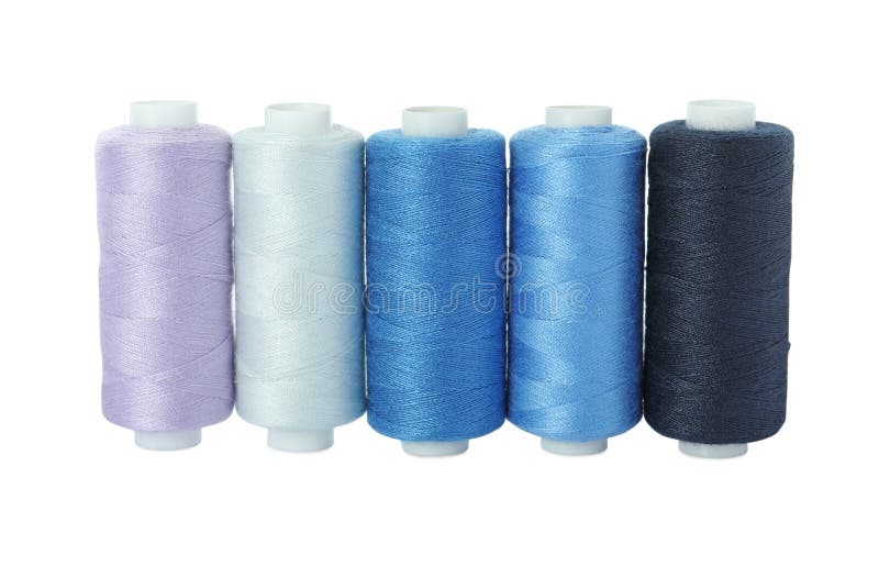 Set of Different Colorful Sewing Threads on White Background Stock ...