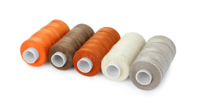 Set of Different Colorful Sewing Threads on White Background Stock ...