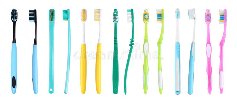 Set of Different Colorful Toothbrushes on White Background Stock Photo ...