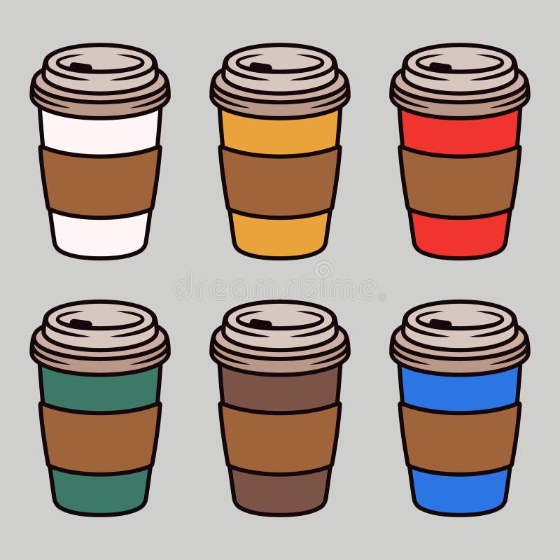 Set of Different Colors of Coffee Paper Cup Vector Illustration in ...
