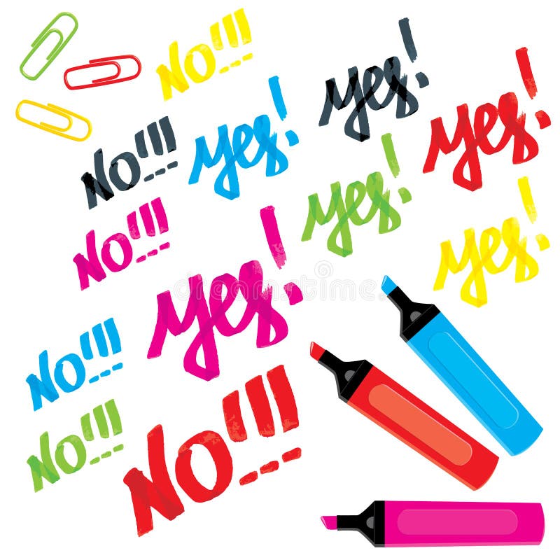 Set of Different Colors Markers and Signs Yes and No, O Stock Vector ...