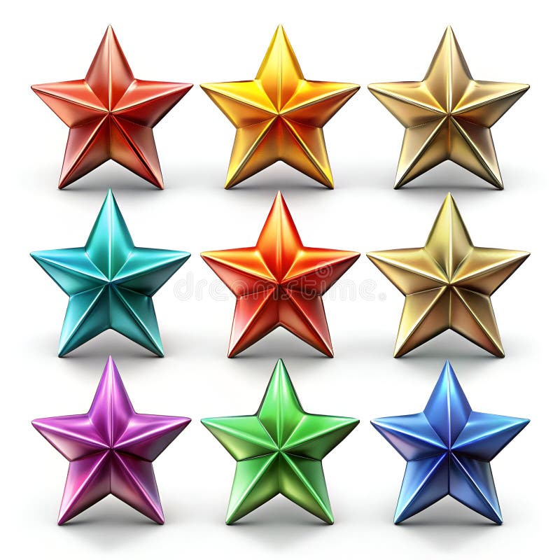 Set of Different Colours of 3D Metal Stars Stock Illustration ...