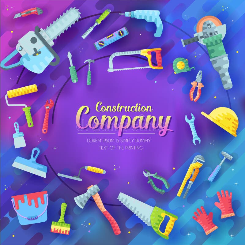 Set of Different Construction Company Elements on Abstract Purple ...