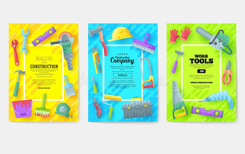 Different Construction Company Brochure Cards. Working Tools Template ...
