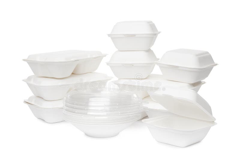 Set of Different Containers for Food on White Background Stock Image ...