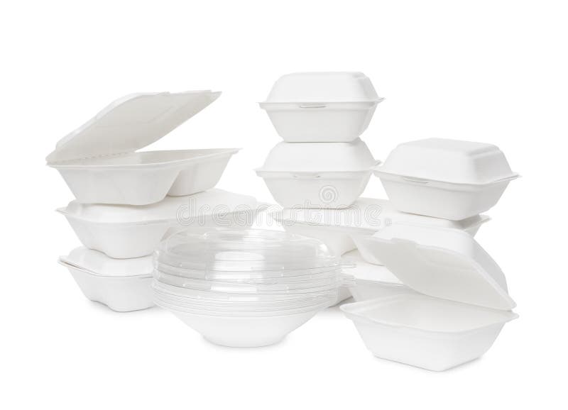 Set of Different Containers for Food on White Background Stock Image ...