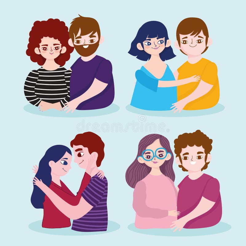 Set of Different Couple Love Romantic Cartoon Characters Stock Vector ...