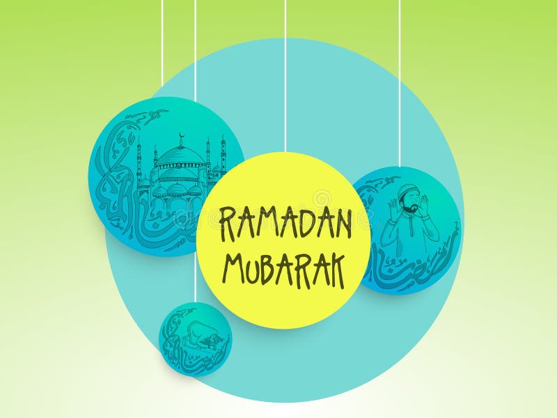 Set of Different Creative Islamic Elements in Colourful Circles for ...