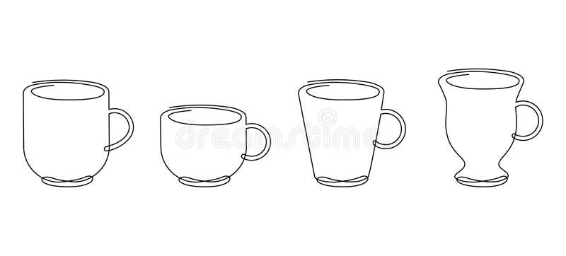 Set of Different Cups. Kitchen Interier. Continuous Line Drawing Stock ...
