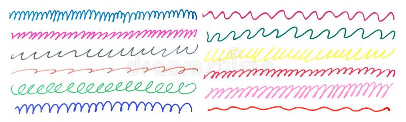 Set of Different Curved Lines Drawn with Felt-tip Pen. Brushes with ...