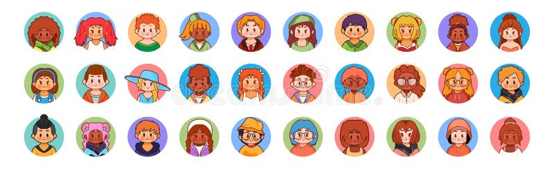 Vector Set of Different Cute Faces Isolated Stock Vector - Illustration ...
