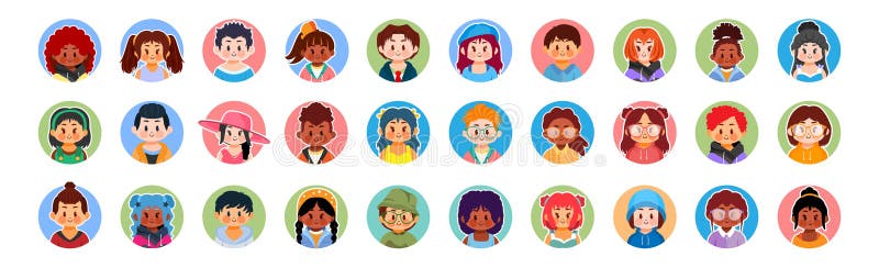 Vector Set of Different Cute Faces Isolated Stock Vector - Illustration ...
