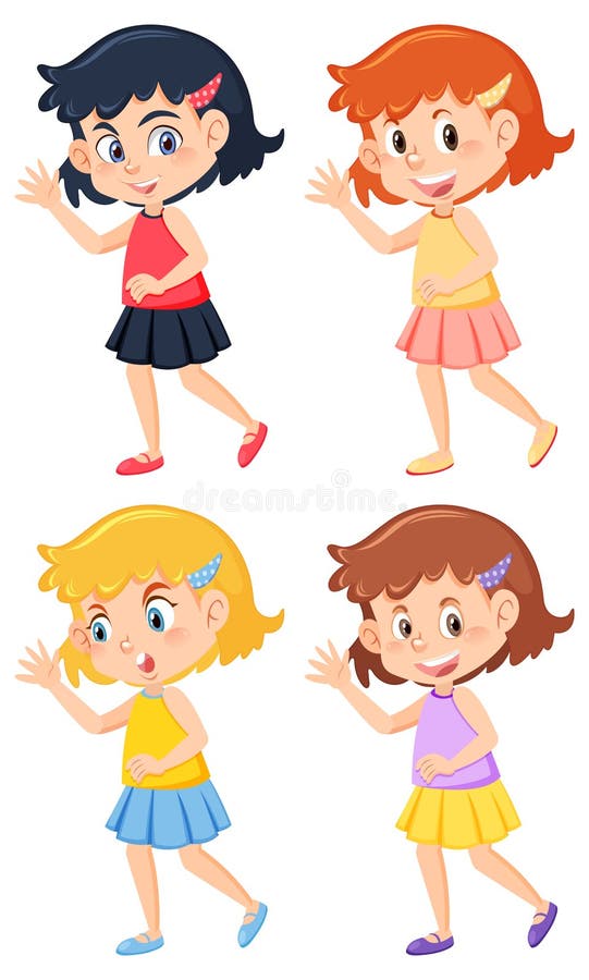 Set of Different Cute Girls Cartoon Characters Stock Vector ...