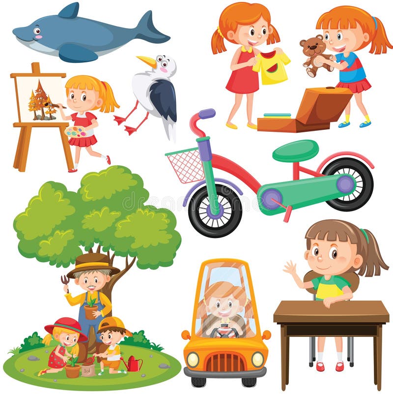Set of Different Cute Kids and Objects Stock Vector - Illustration of ...
