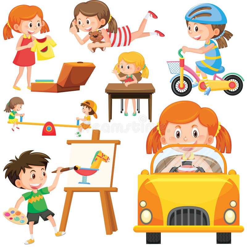 Set of Cute Kids and Objects Stock Vector - Illustration of living ...