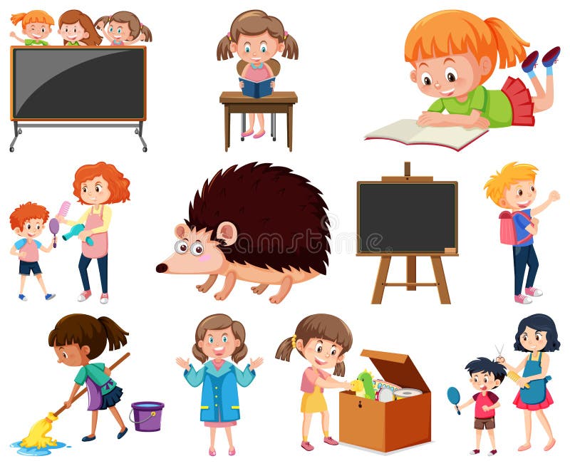 Set of Different Cute Kids and Objects Stock Vector - Illustration of ...