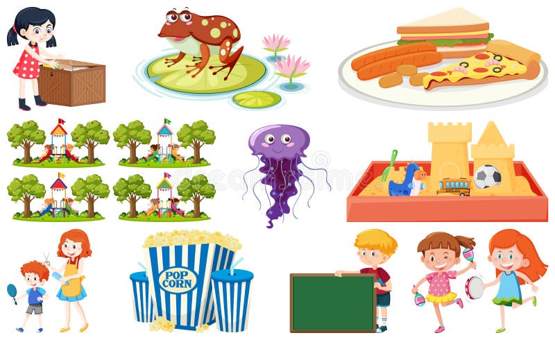 Set of Different Cute Kids and Objects Stock Vector - Illustration of ...