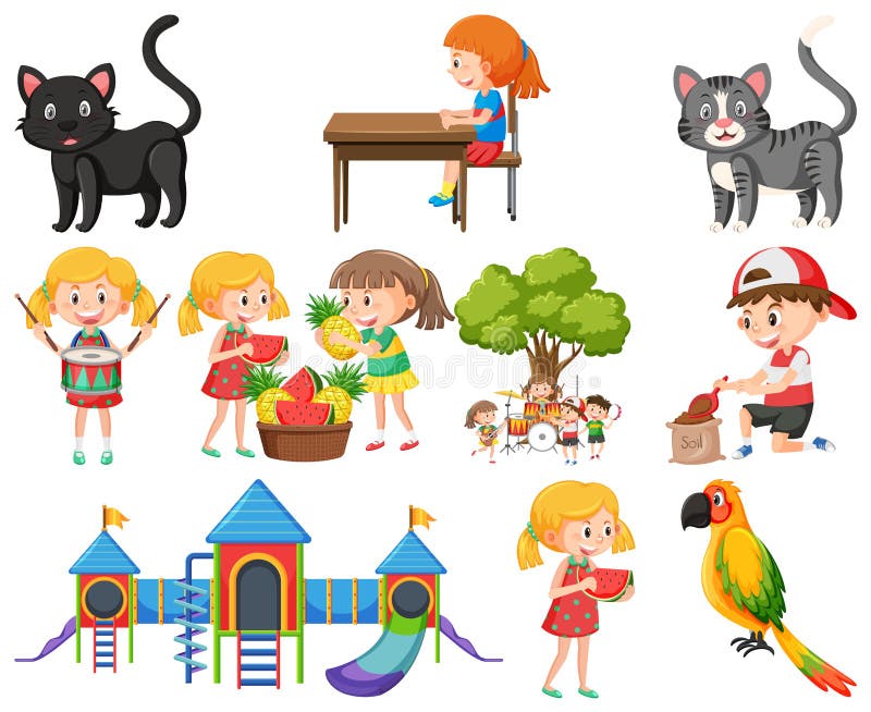 Set of Different Cute Kids and Objects Stock Vector - Illustration of ...