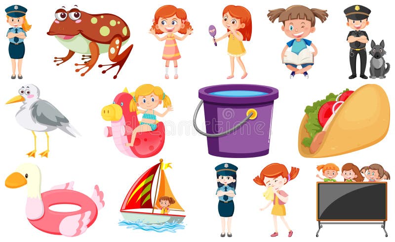 Set of Different Cute Kids and Objects Stock Vector - Illustration of ...
