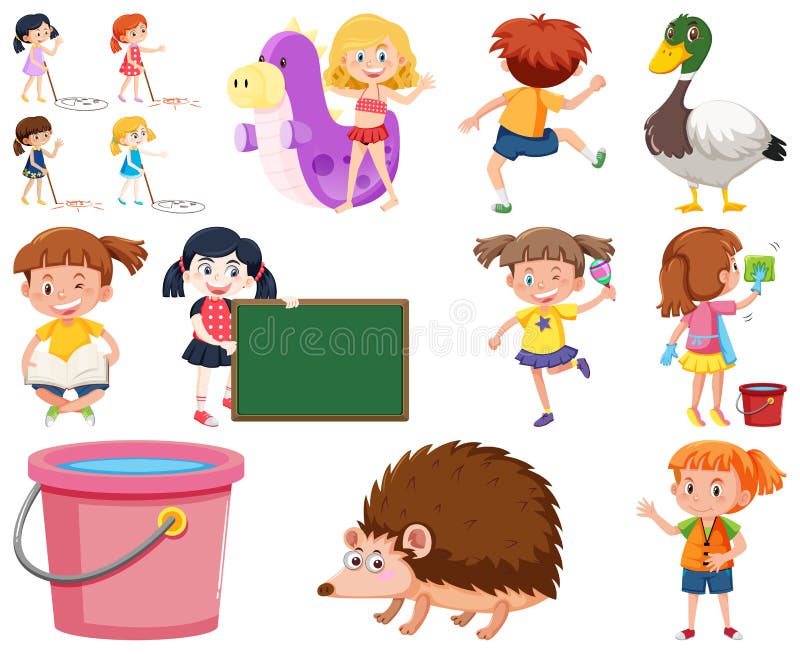 Set of Different Cute Kids and Objects Stock Vector - Illustration of ...