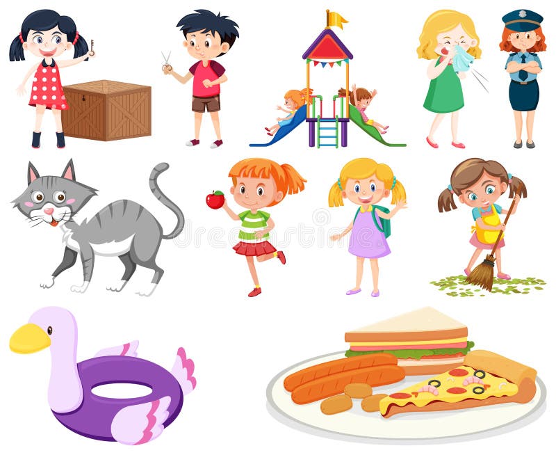 Set of Different Cute Kids and Objects Stock Vector - Illustration of ...