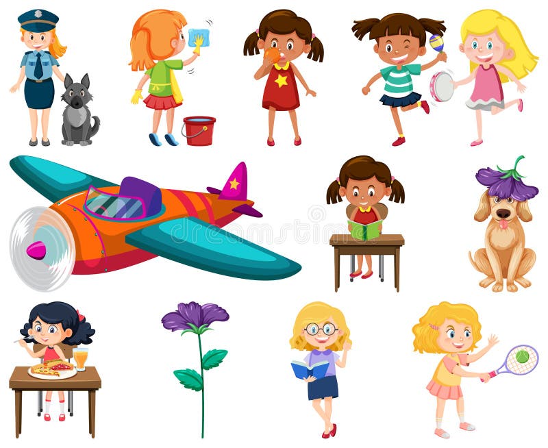Set of Different Cute Kids and Objects Stock Vector - Illustration of ...