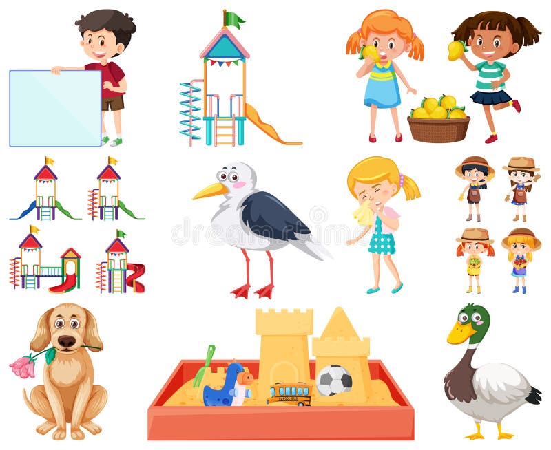 Set of Different Cute Kids and Objects Stock Vector - Illustration of ...