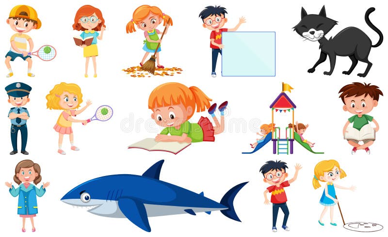 Set of Different Cute Kids and Objects Stock Vector - Illustration of ...