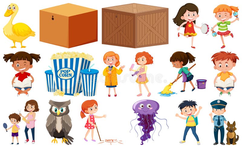 Set of Different Cute Kids and Objects Stock Vector - Illustration of ...