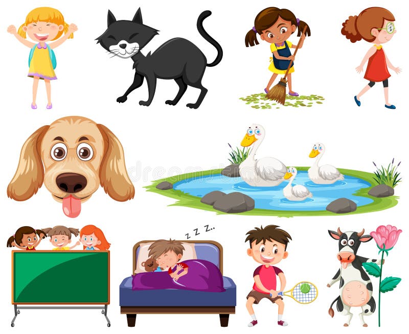 Set of Different Cute Kids and Objects Stock Vector - Illustration of ...