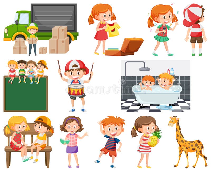 Set of Different Cute Kids and Objects Stock Vector - Illustration of ...