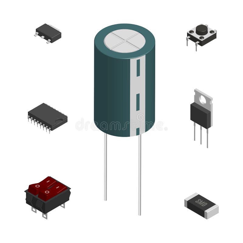 Set of Different 3D Electronic Components, Vector Illustration Stock ...