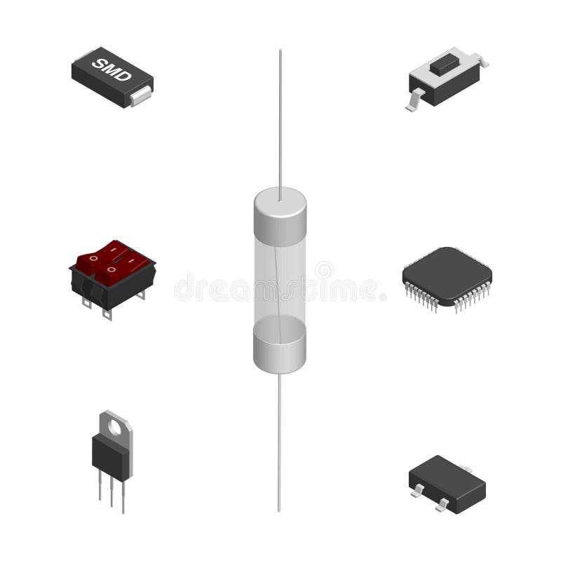 Set of Different 3D Electronic Components, Vector Illustration Stock ...
