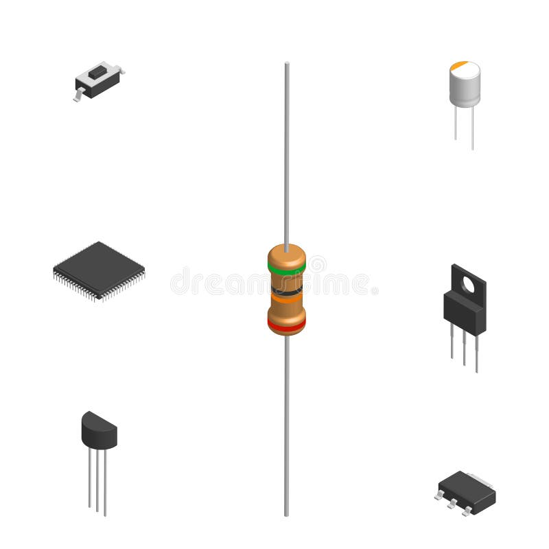 Set of Different Electronic Components in 3D, Vector Illustration ...