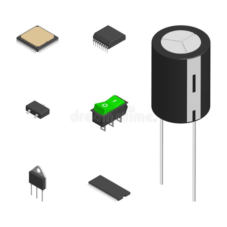 Set of Different 3D Electronic Components, Vector Illustration Stock ...