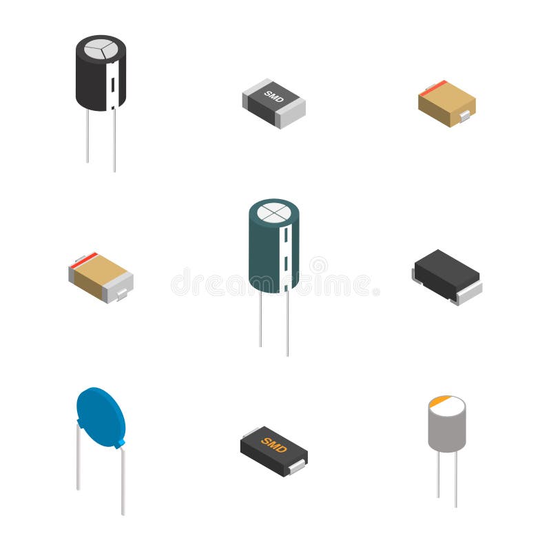 Set of Different Electronic Components in 3D, Vector Illustration ...