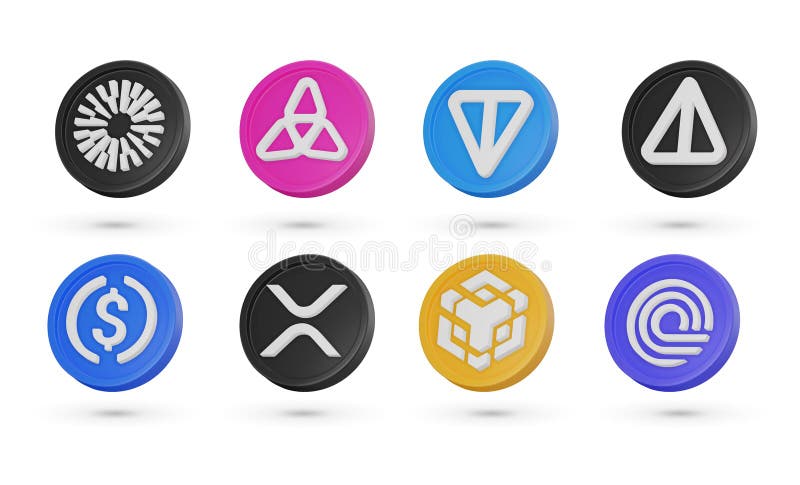 Set with Different 3D Vector Crypto Coins. Cryptocurrency Symbols, 3D ... Set with Different 3D Vector Crypto Coins. Cryptocurrency Symbols, 3D ...