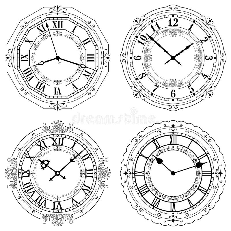 Clock Faces Black White Stock Illustrations – 84 Clock Faces Black ...