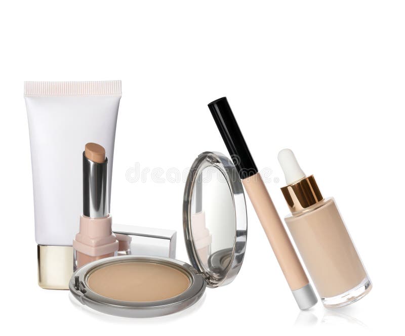 Set with Different Decorative Cosmetics on White. Luxurious Makeup ...