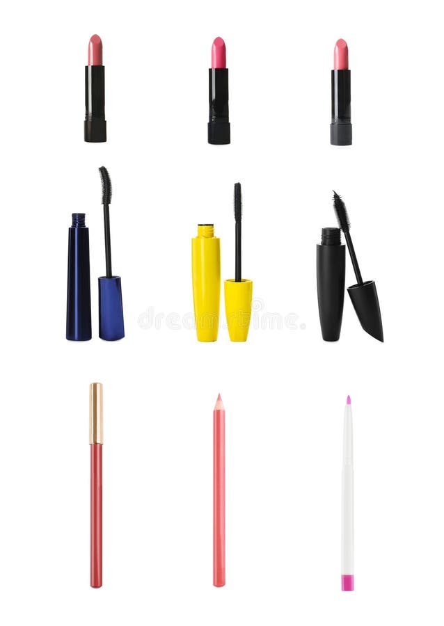 Set of Different Decorative Cosmetics on White Background Stock Photo ...