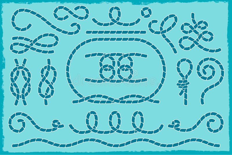 Set of Nautical Ropes with Different Knot Types. Marine Thread or Cord ...